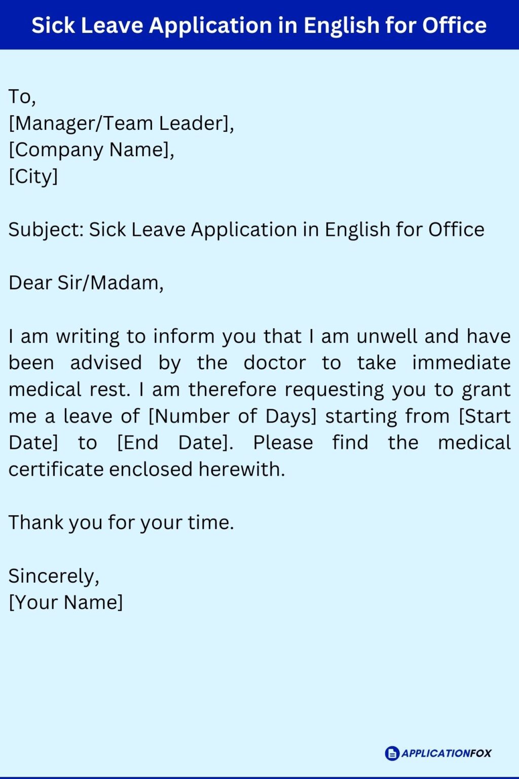 (5+ Samples) Sick leave application in English