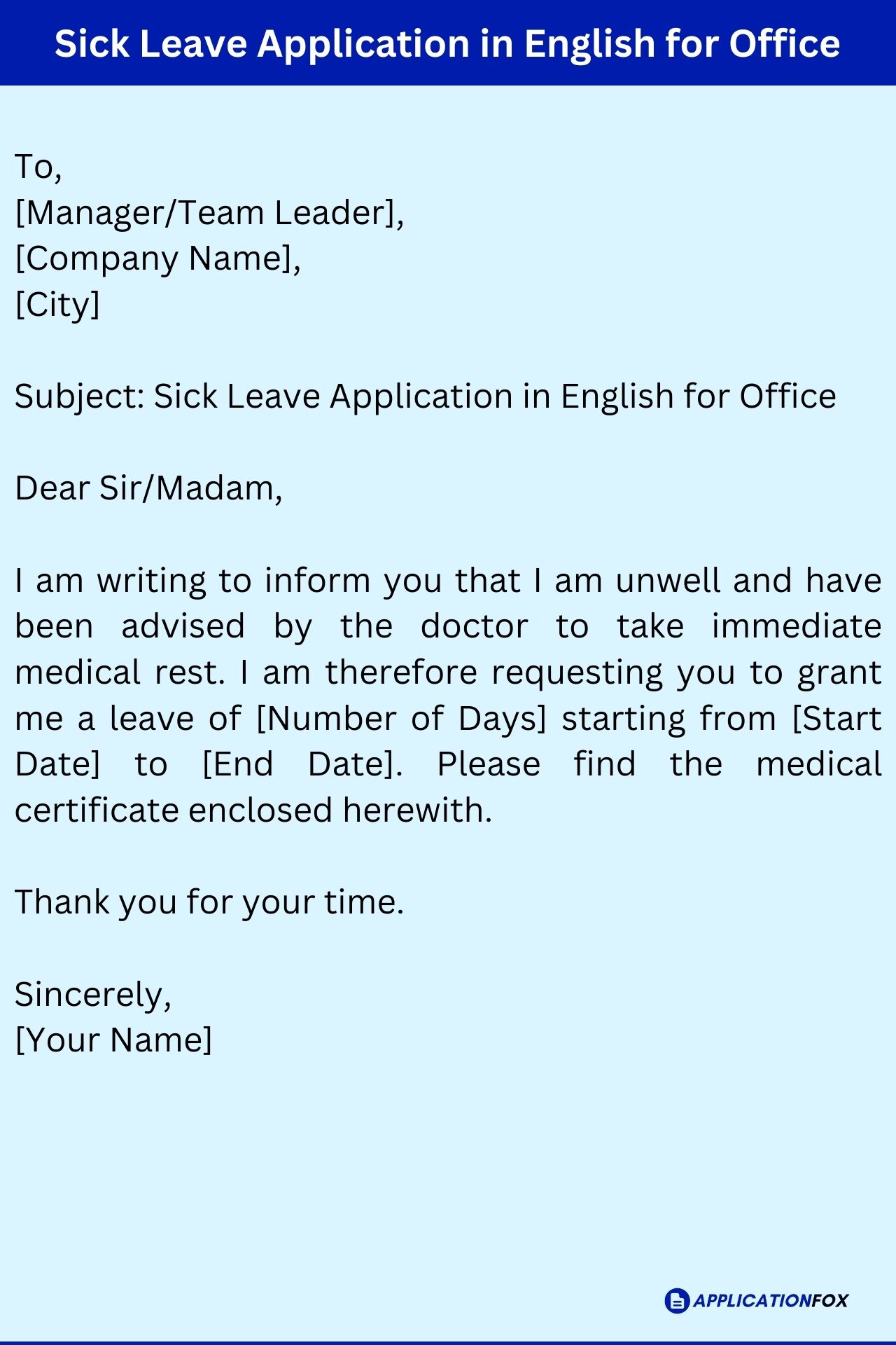 (5+ Samples) Sick leave application in English