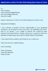 (5+ Samples) Application for Not Attending Exam Due to Fever