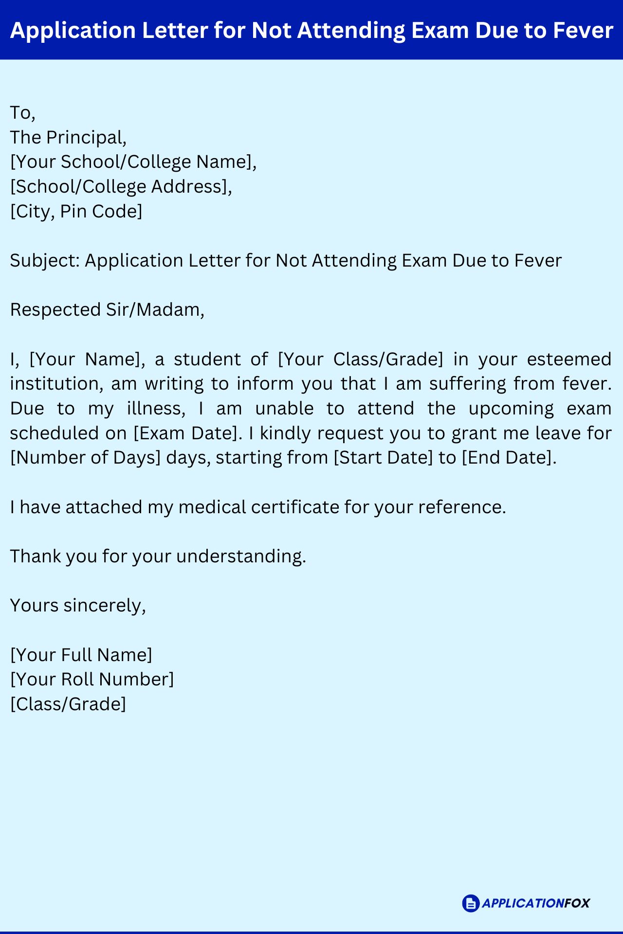 (5+ Samples) Application for Not Attending Exam Due to Fever