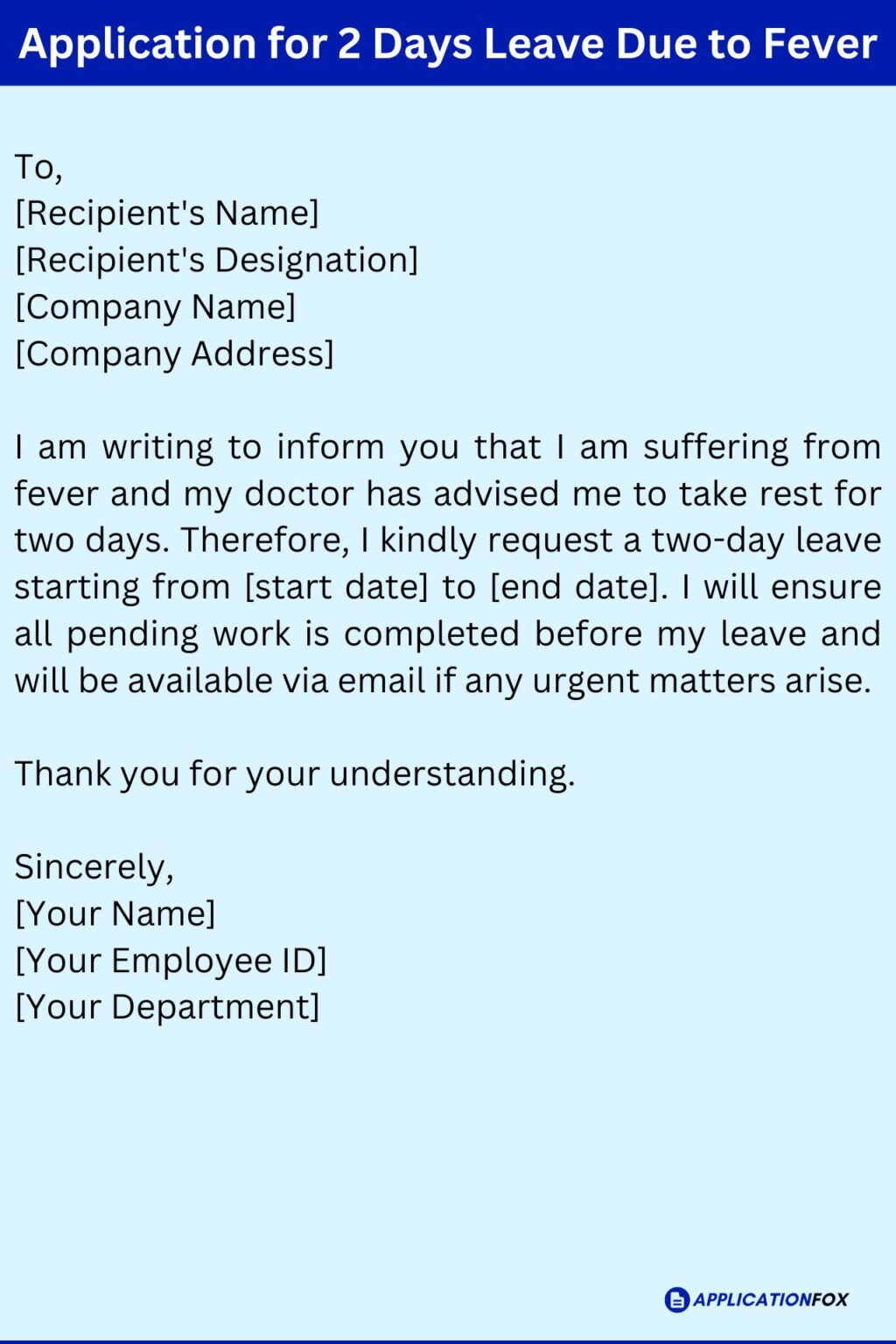 (5+ Samples) 2 Days Leave Application for Fever