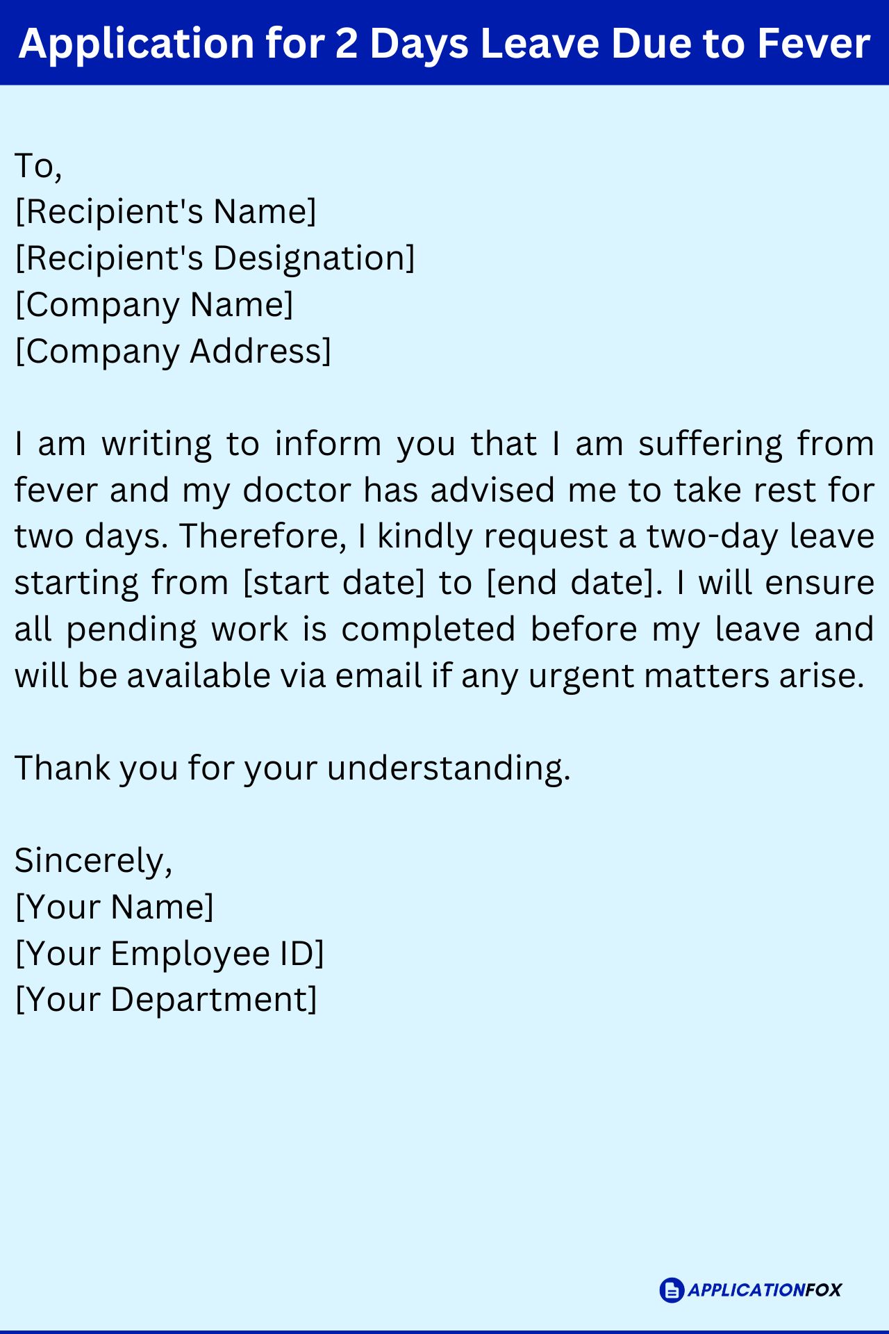 (5+ Samples) 2 Days Leave Application for Fever