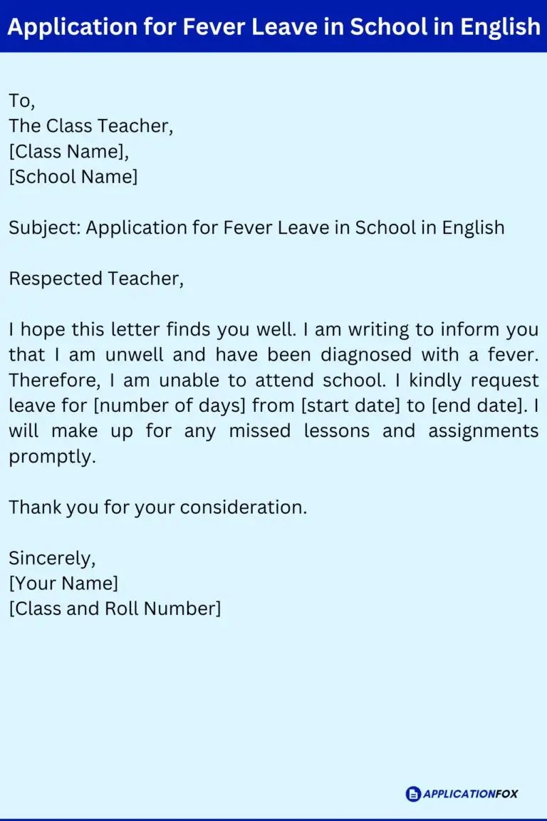 (5+ Samples) Application for Fever in English