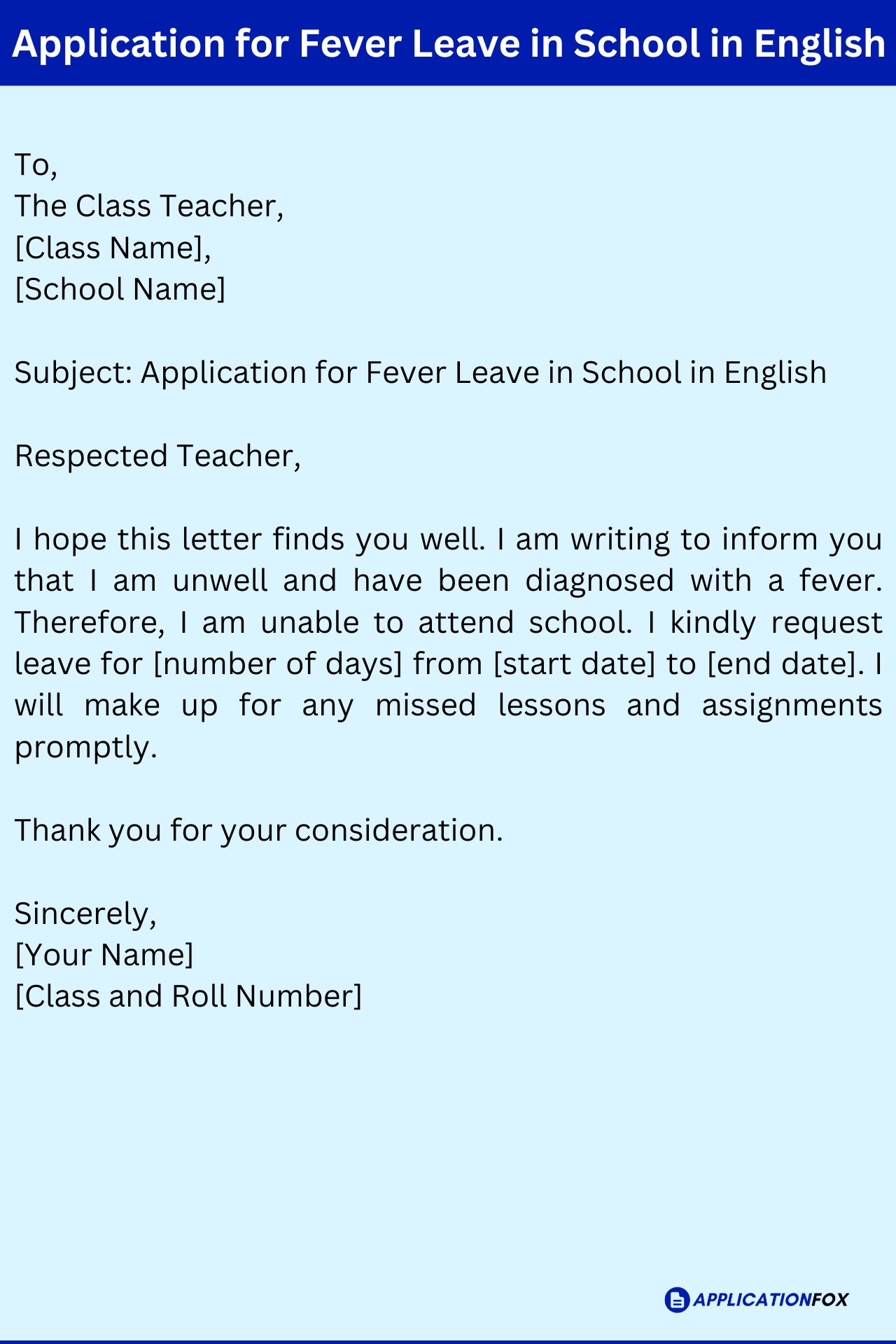 (5+ Samples) Application for Fever in English