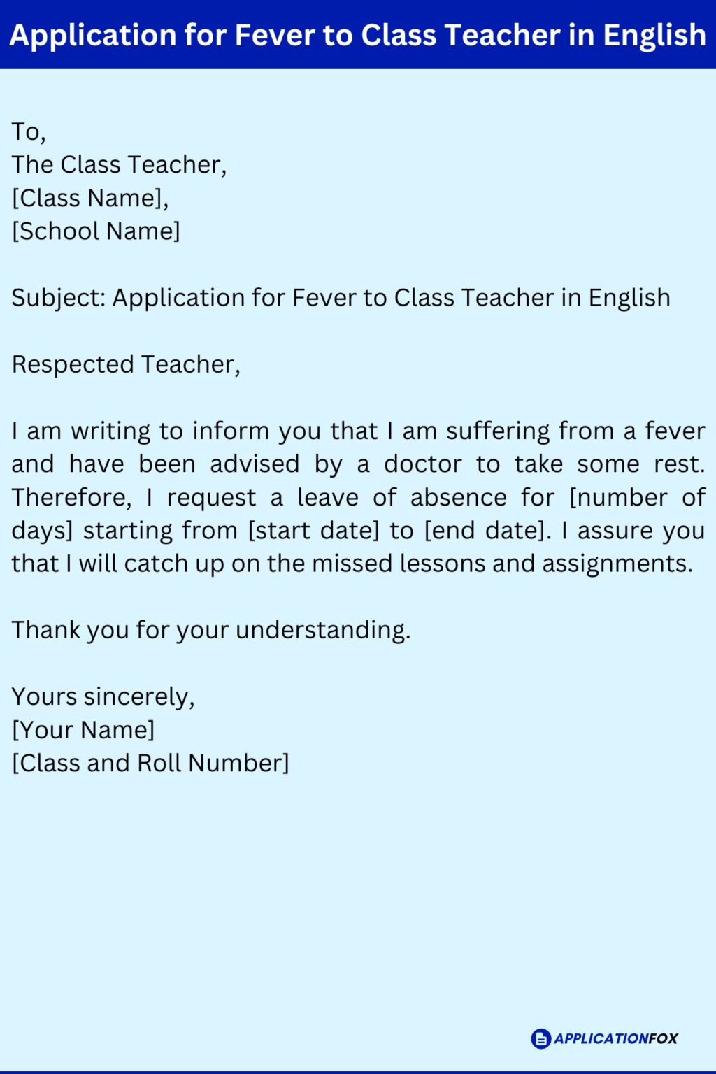 (5+ Samples) Application for Fever in English