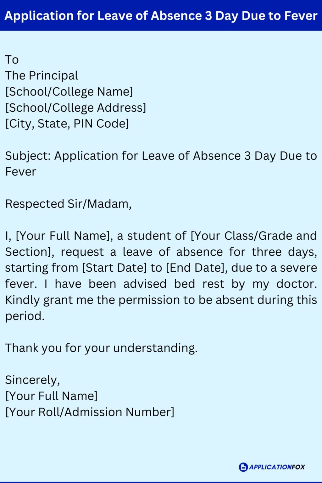 (3+ Samples) Application for 3 Days Leave Due to Fever