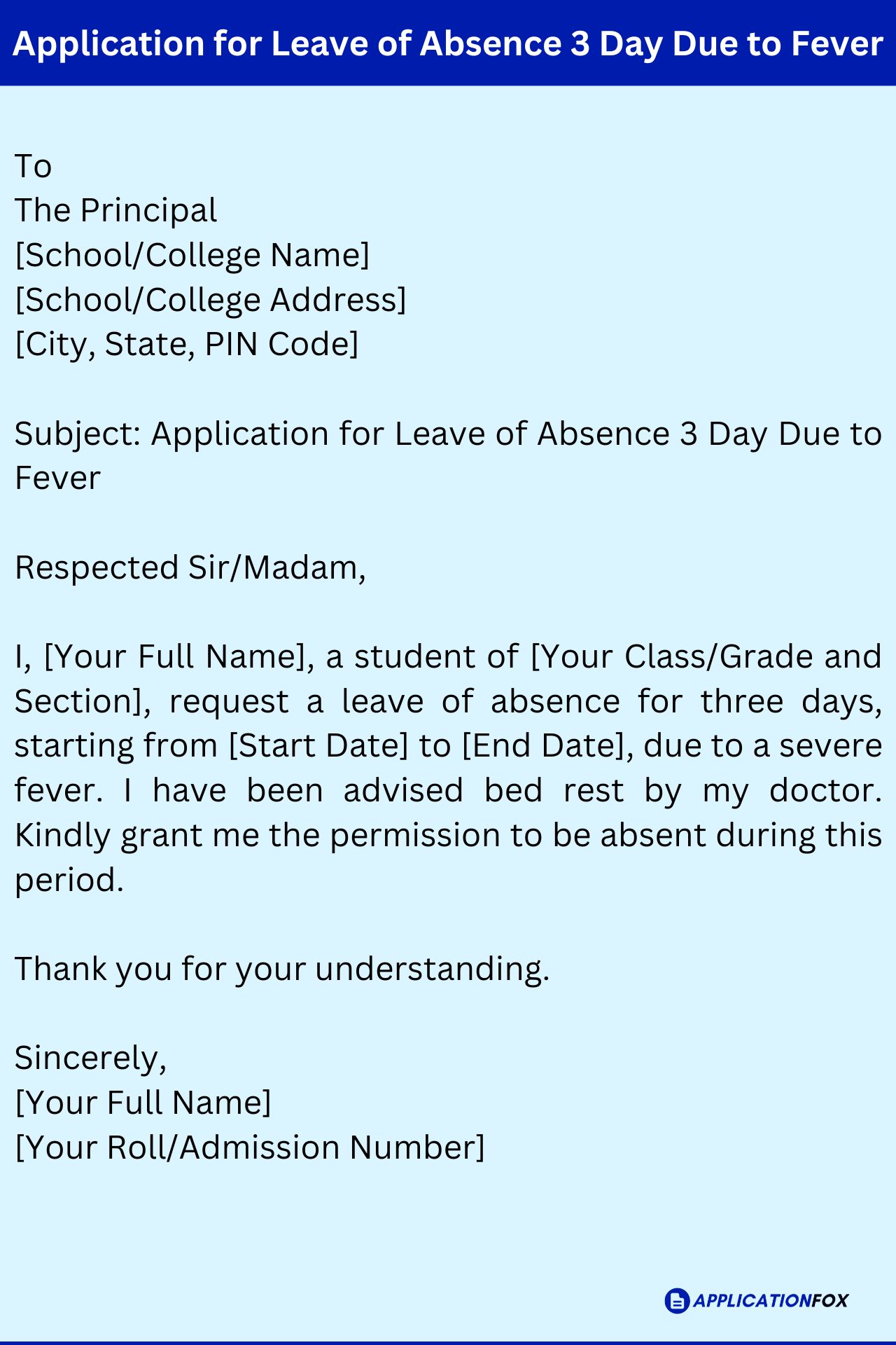 (3+ Samples) Application for 3 Days Leave Due to Fever