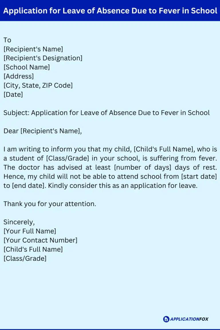 (5+ Samples) Application for Leave of Absence Due to Fever