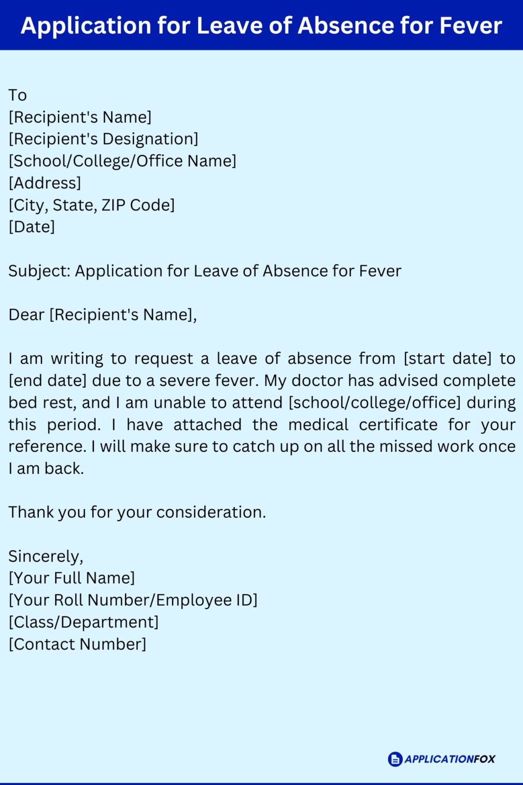 (5+ Samples) Application for Leave of Absence Due to Fever