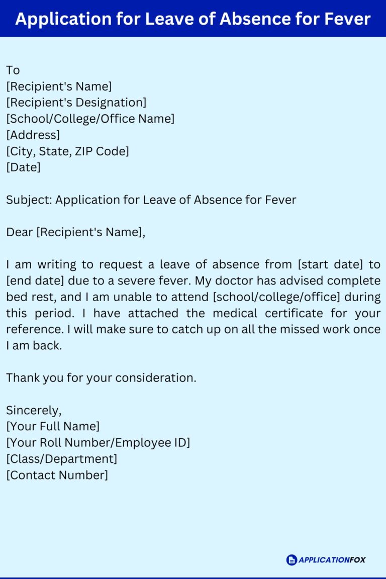 (5+ Samples) Application for Leave of Absence Due to Fever