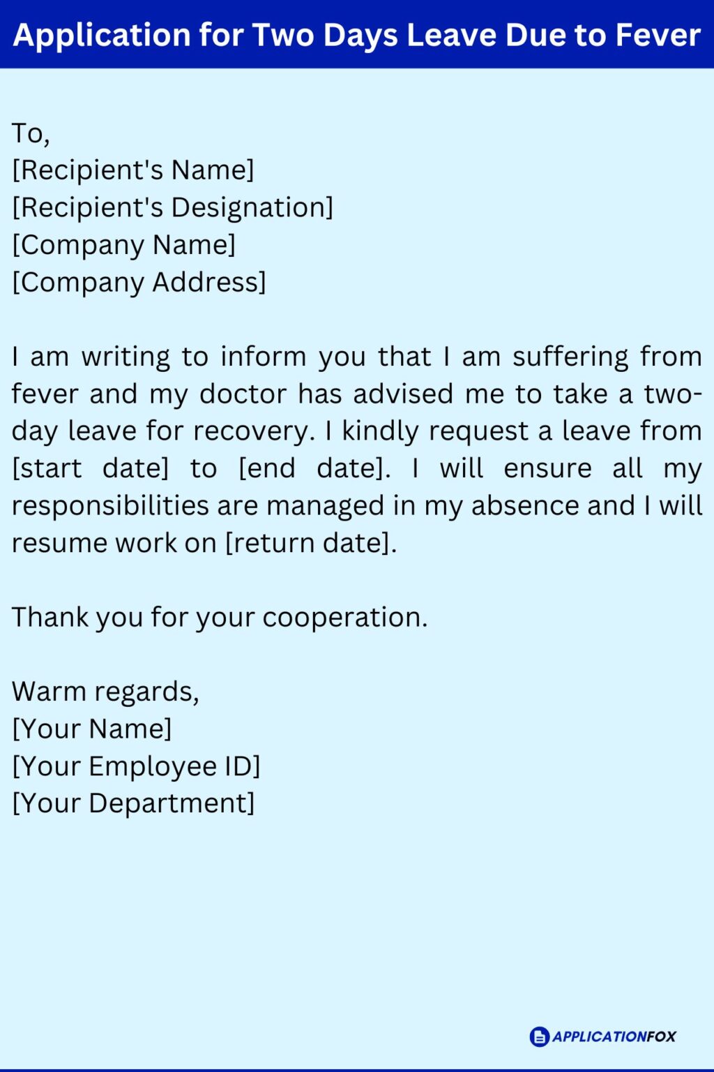 (5+ Samples) 2 Days Leave Application for Fever