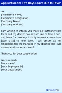 (5+ Samples) 2 Days Leave Application for Fever