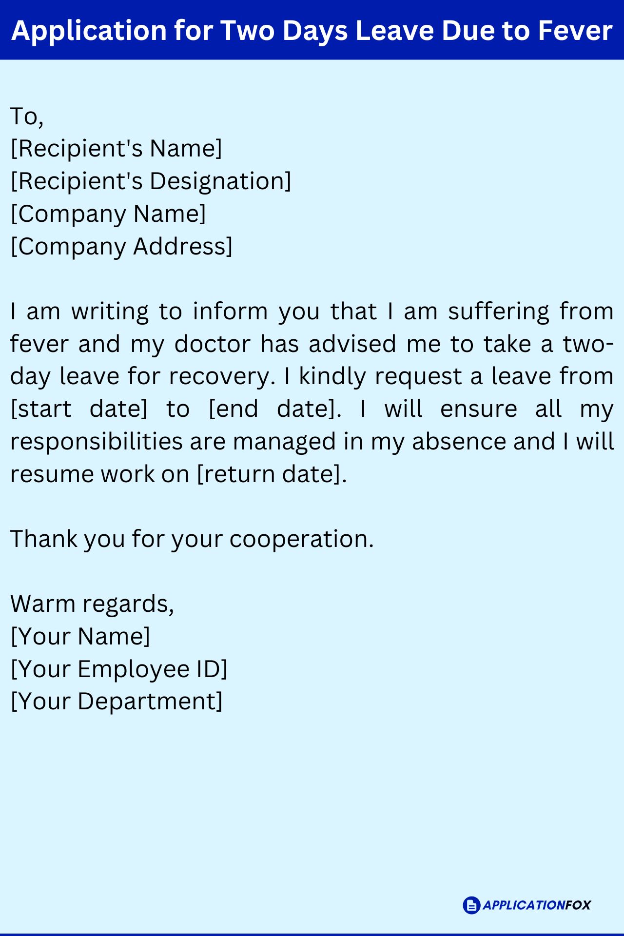 (5+ Samples) 2 Days Leave Application for Fever