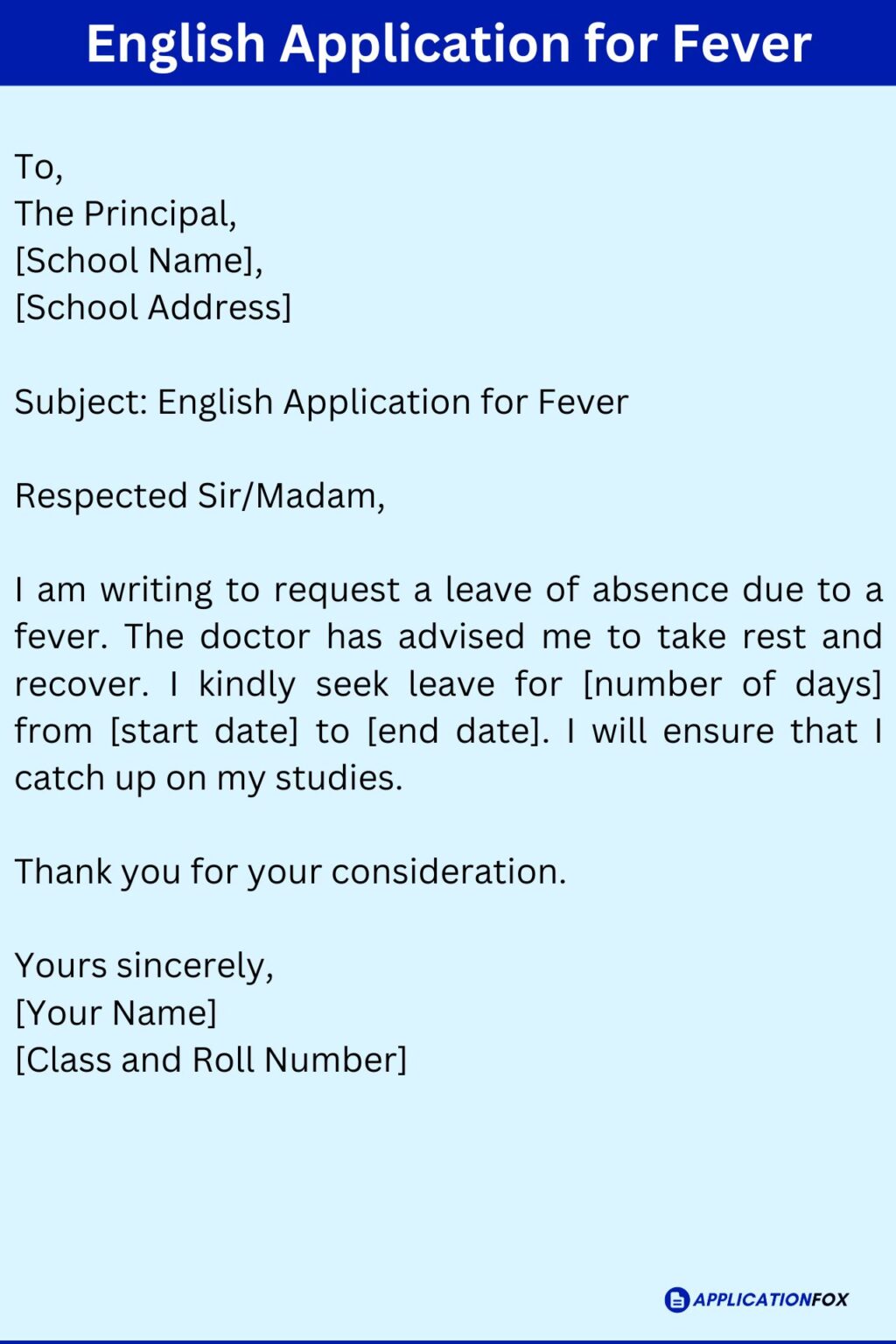 (5+ Samples) Application for Fever in English