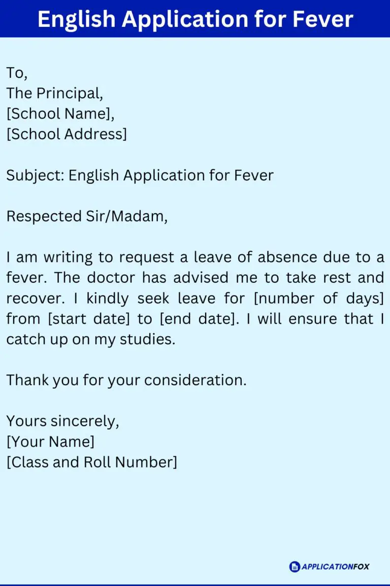 (5+ Samples) Application for Fever in English