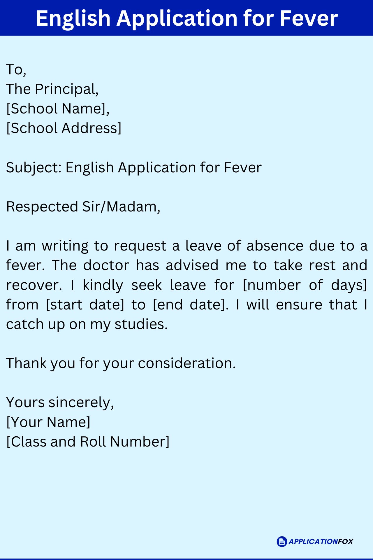 (5+ Samples) Application for Fever in English