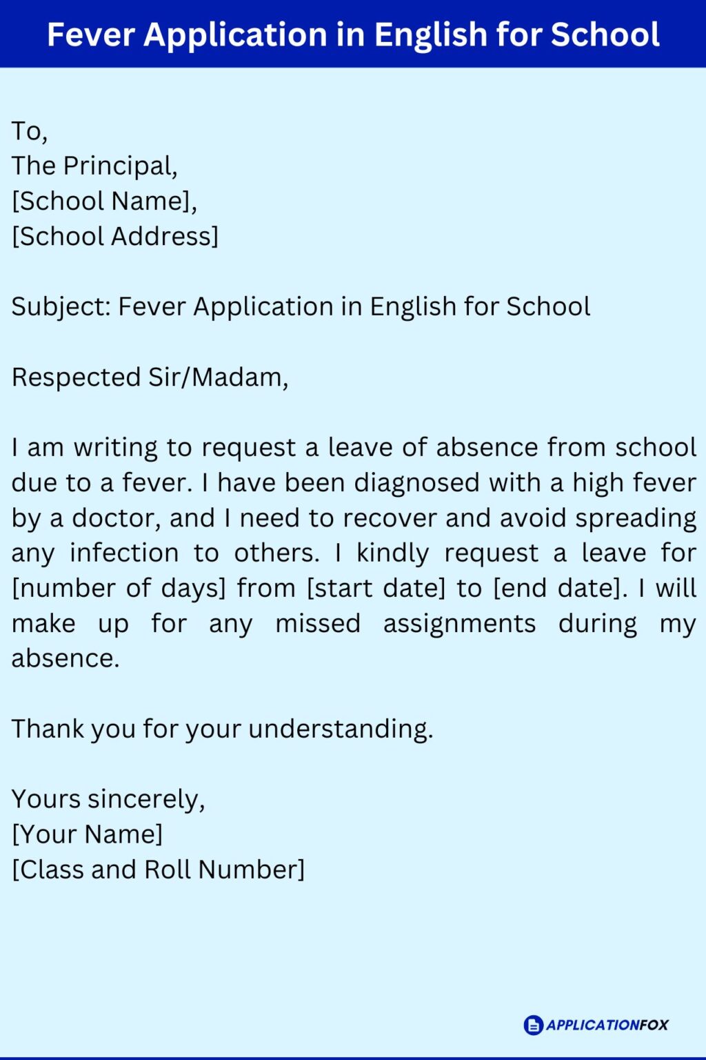 (5+ Samples) Application for Fever in English