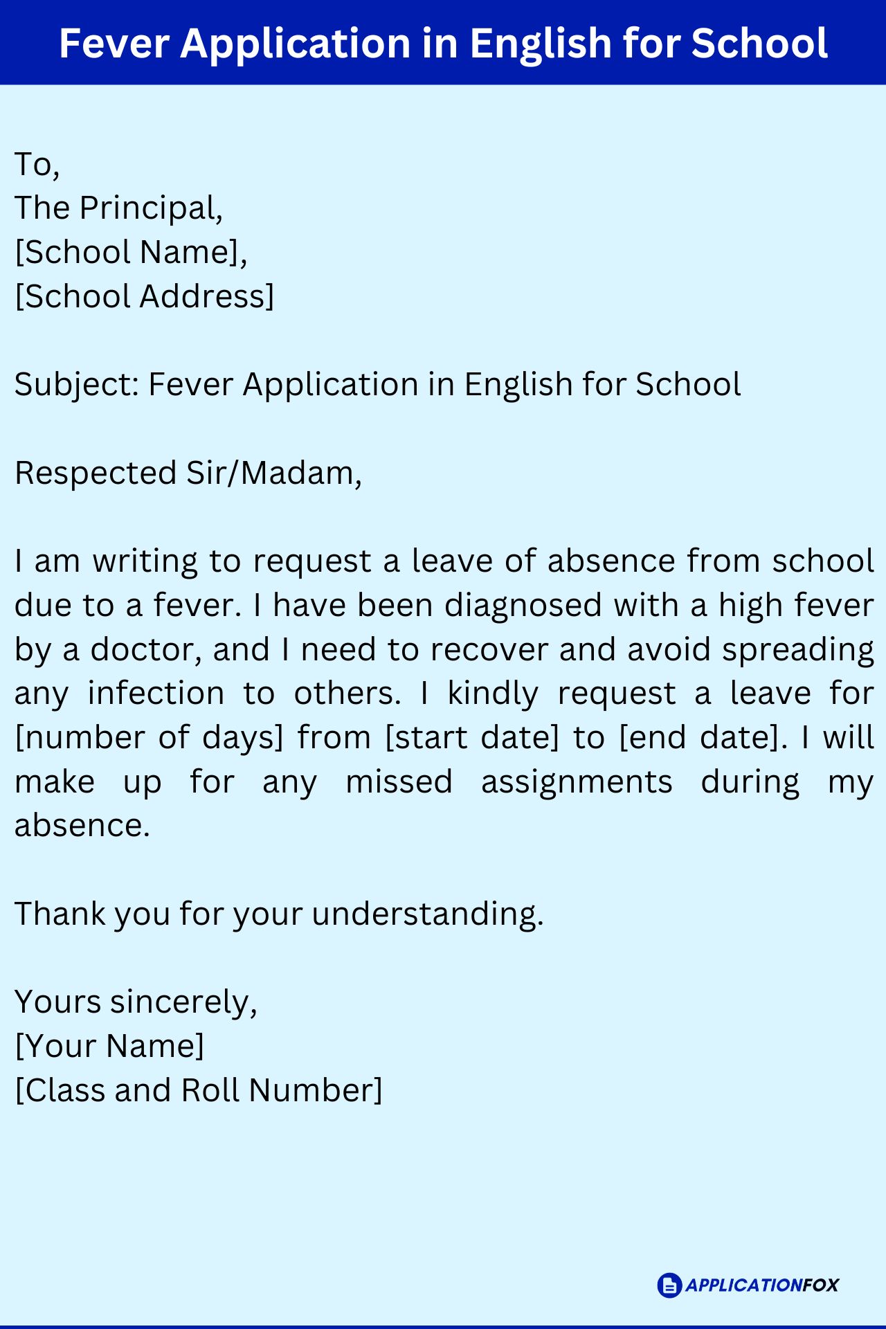(5+ Samples) Application for Fever in English