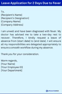 (5+ Samples) 2 Days Leave Application for Fever
