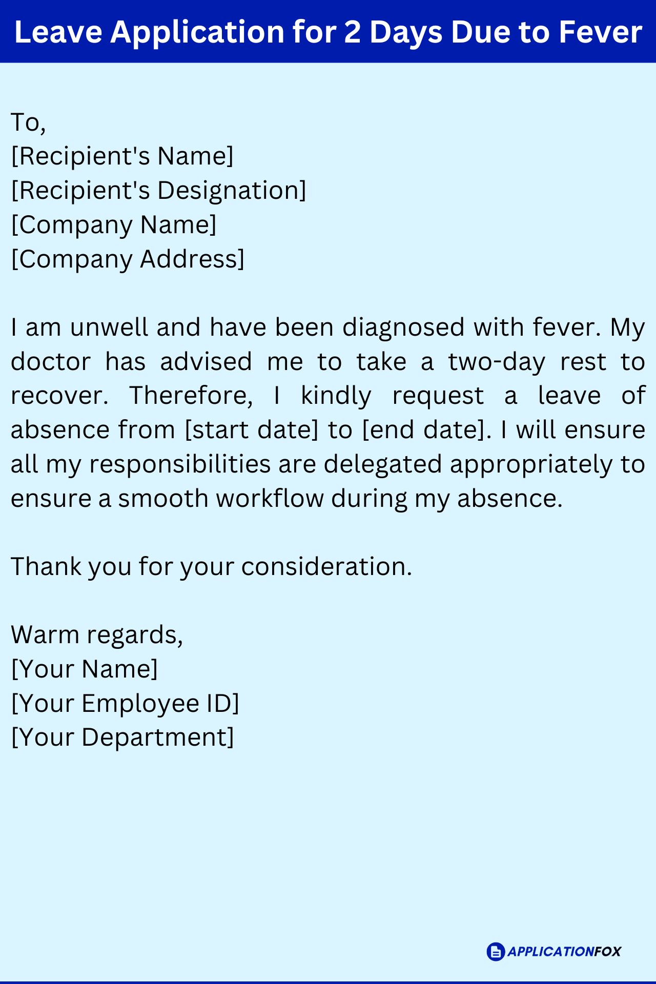 (5+ Samples) 2 Days Leave Application for Fever