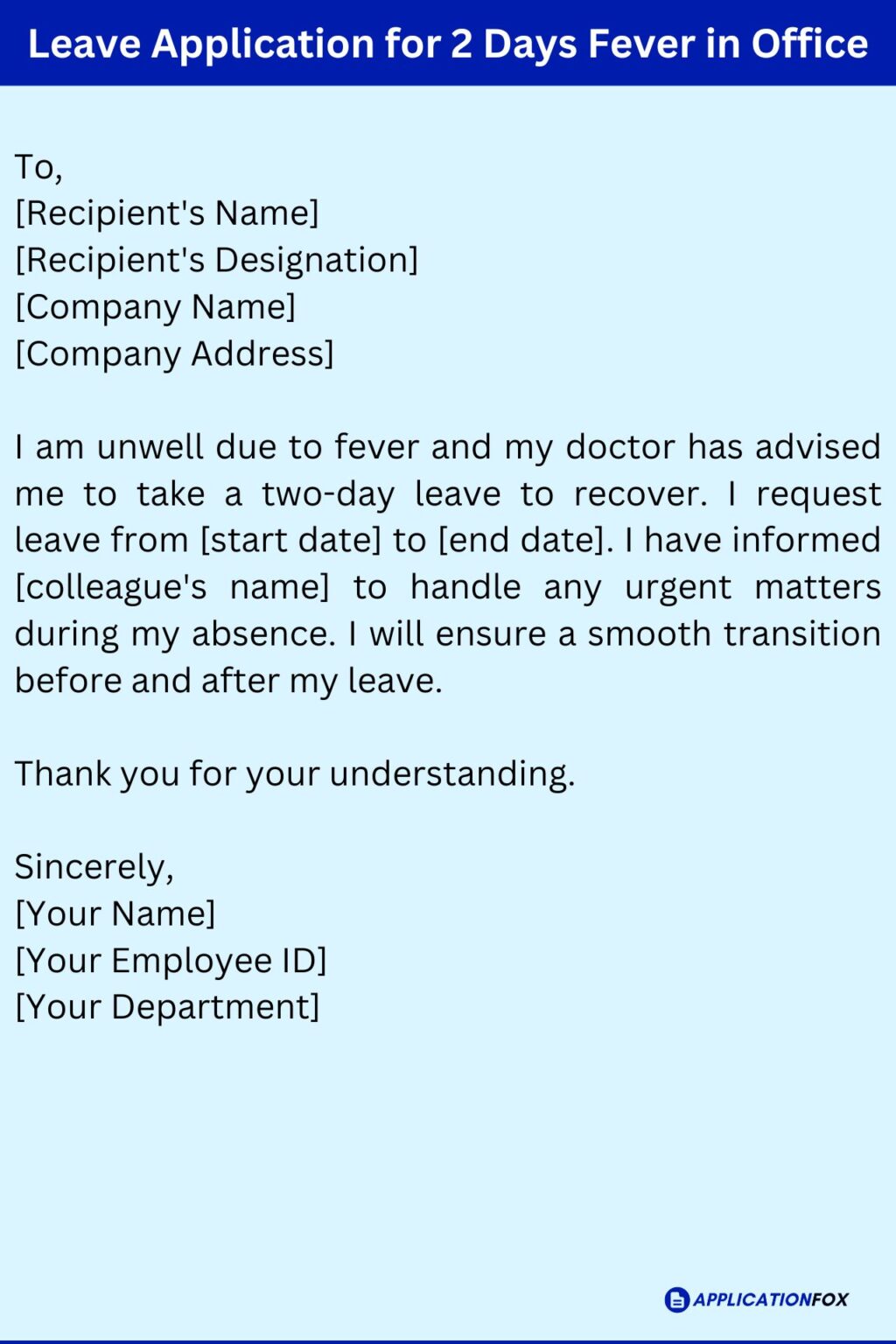 (5+ Samples) 2 Days Leave Application for Fever