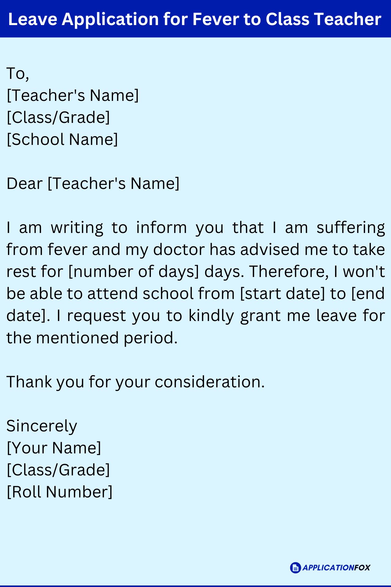 (5+ Samples) Application for Fever to Class Teacher