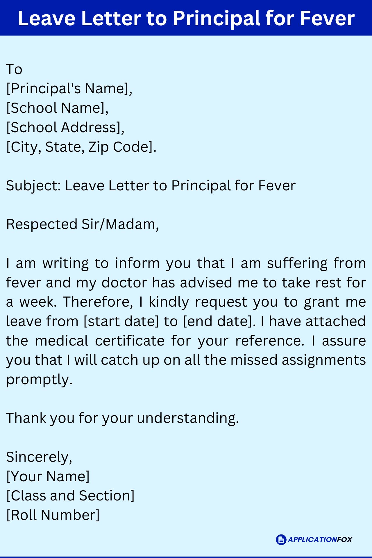 (5+ Samples) Leave Application for Fever to Principal